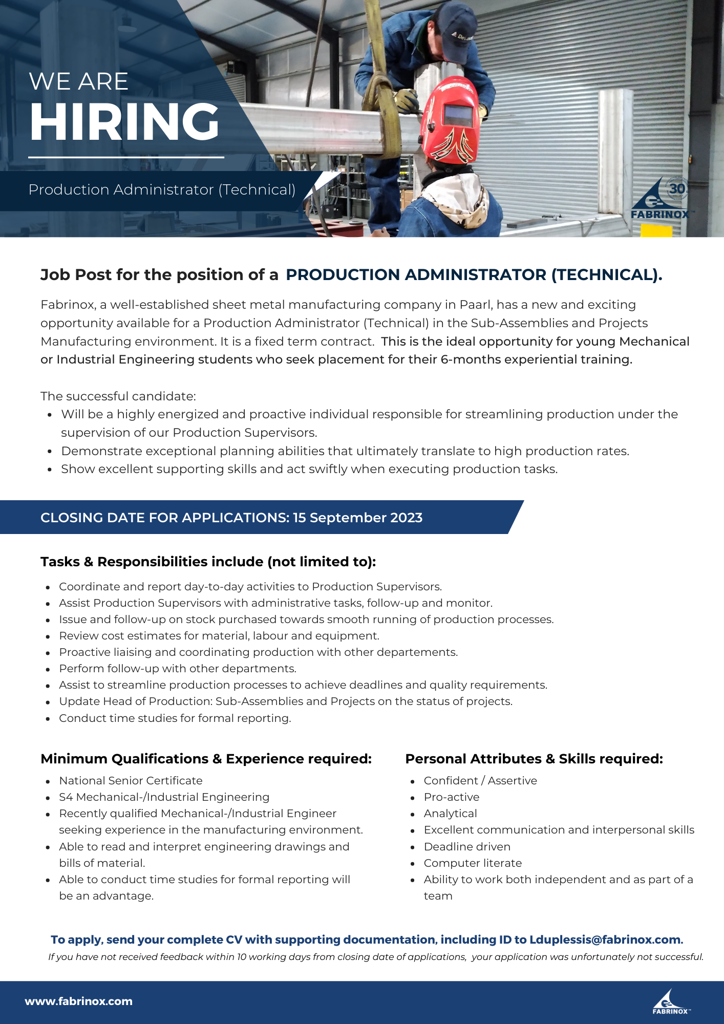 Join our team – Fabrinox